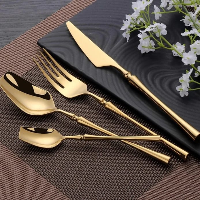 Golden Cutlery Set Matte Complete Stainless Steel 24Pcs - Baig Store ...
